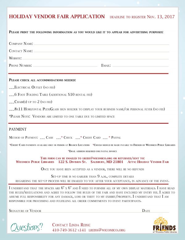 holiday vendor bazaar form_Page_2 - Delmarva Business Directory ...
