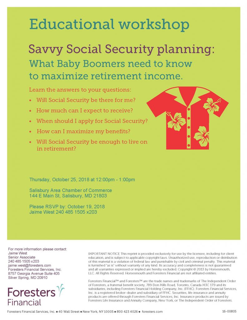 Chamber Hosts Savvy Social Security Planning Workshop October 25 - SBJ