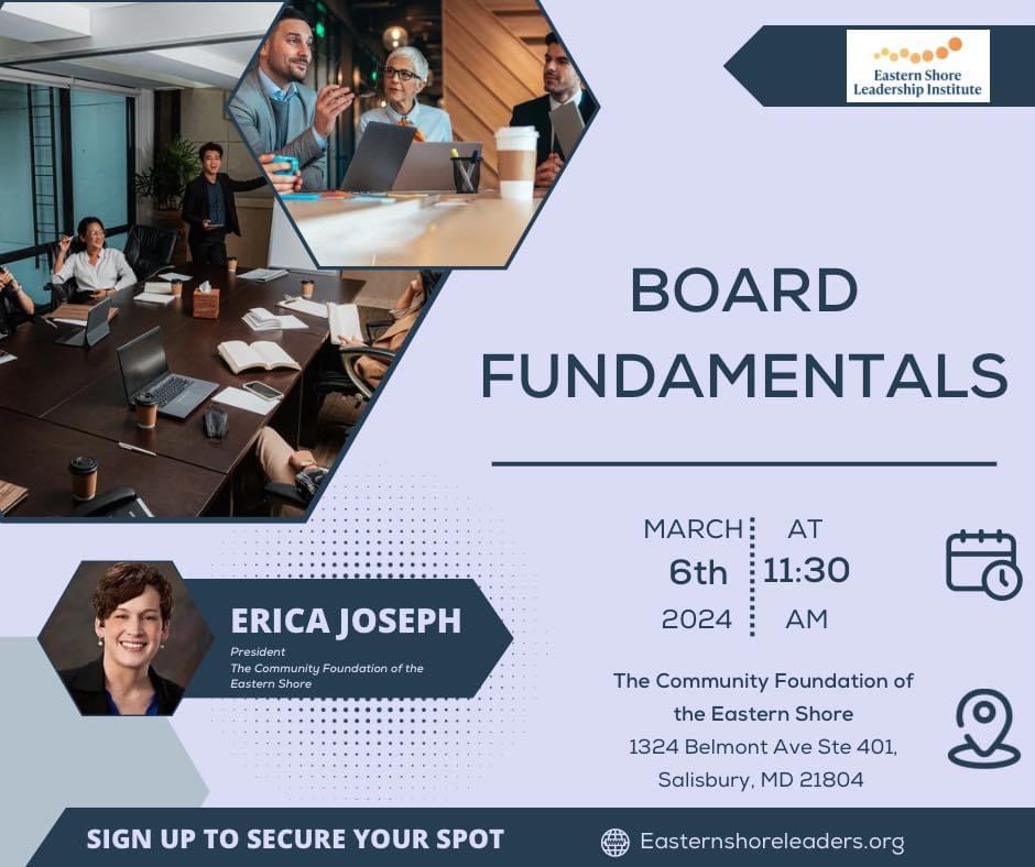 Eastern Shore Leadership Institute Present New Focus Group Class: Board ...