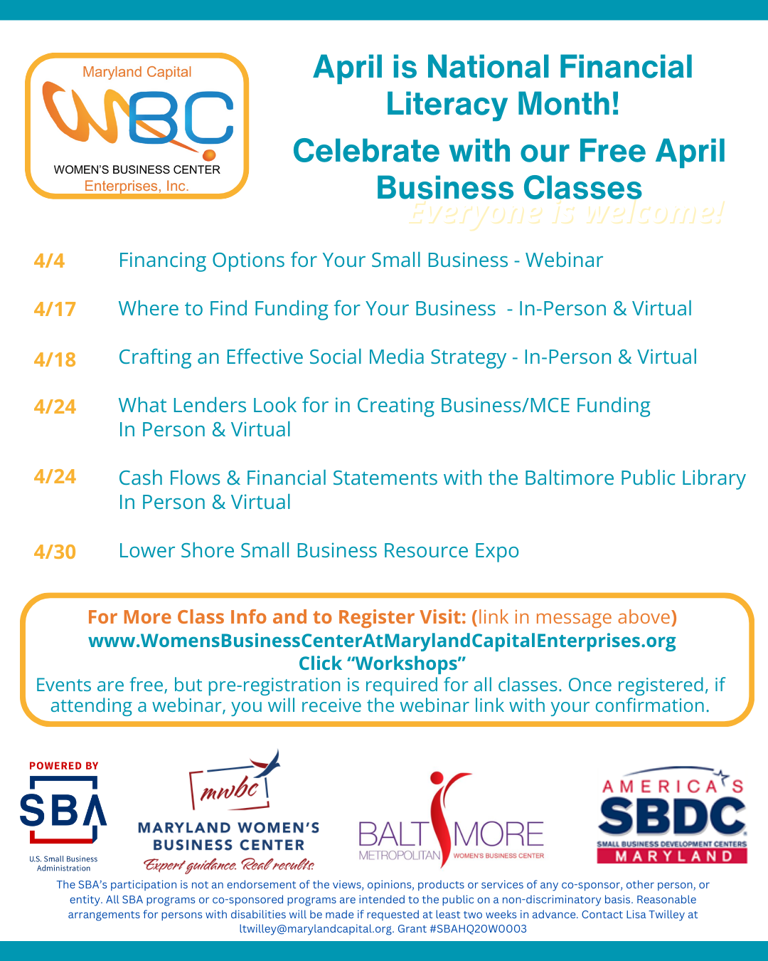 Maryland Capital Enterprises Announces April Business Classes - SBJ