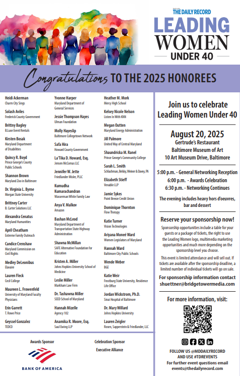 The Daily Record Announces 2025 Leading Women Under 40 Honorees - SBJ